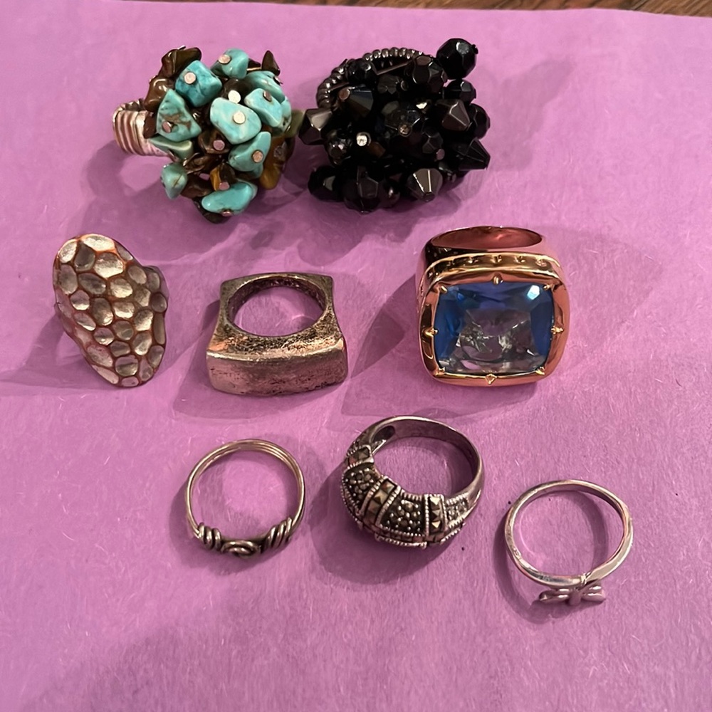 Eight Vintage Rings,Circa 80s, Gemstones And Some Sil… - Gem